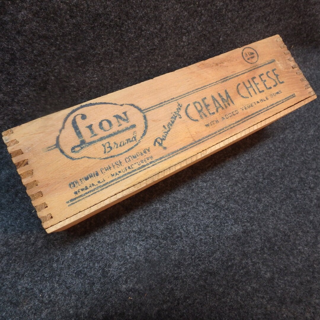 Vintage Wooden Cream Cheese Box, Lion Brand, Box Joint Corners Columbia ...