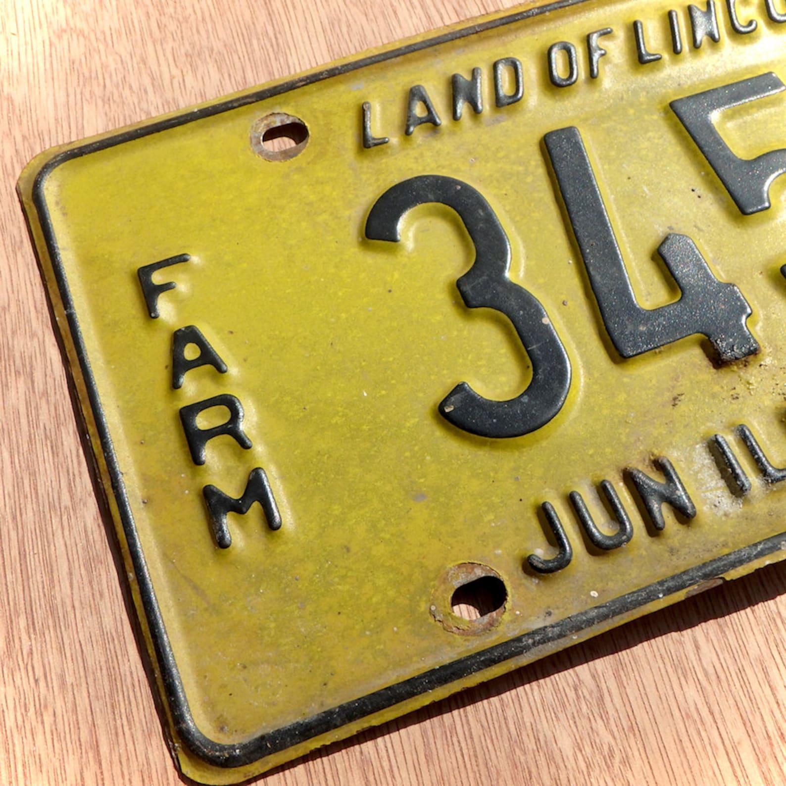 Farm License Plate 3453 VF Black on Yellow Dated June - Etsy
