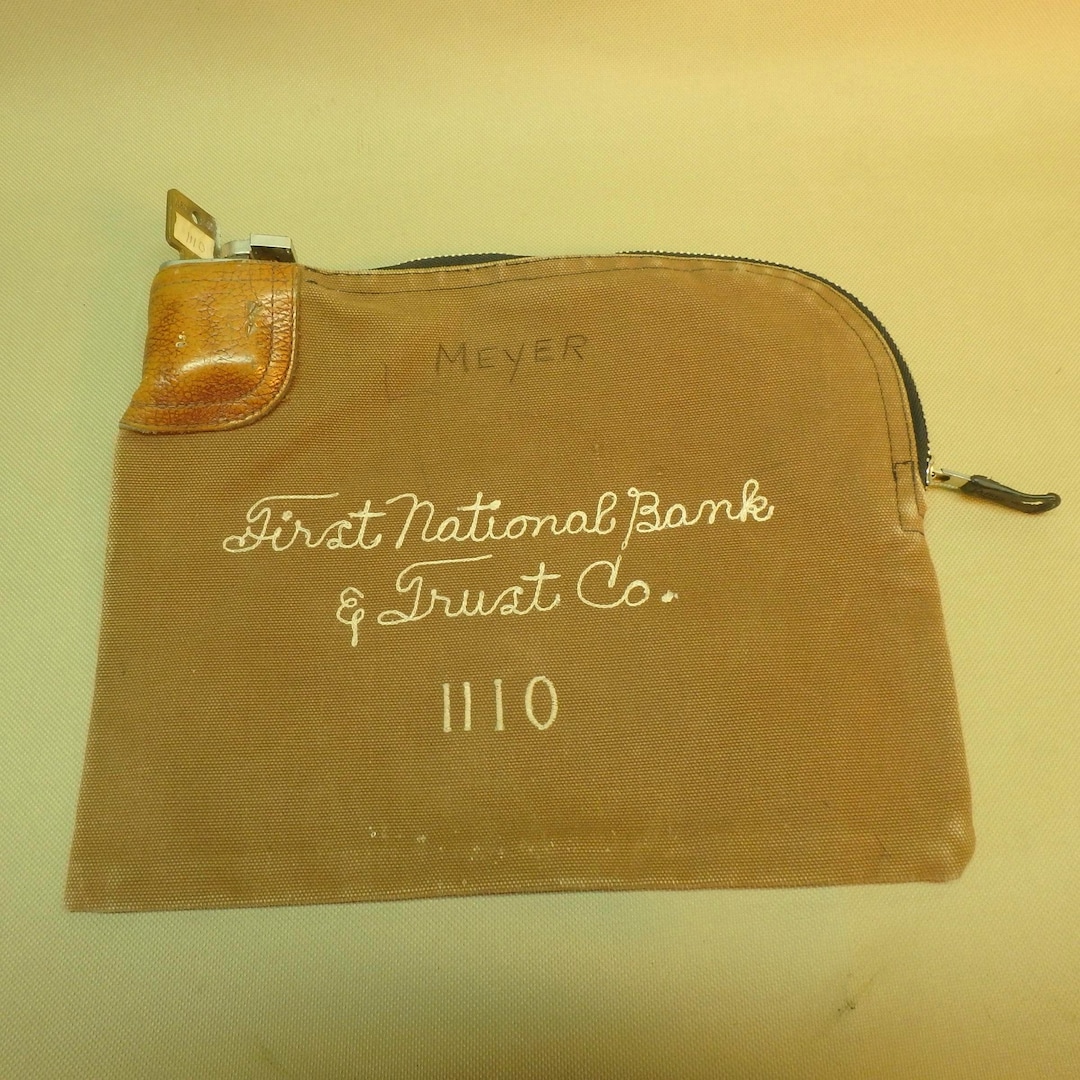 Vintage Bank Bag, First National Bank & Trust - Zippered Locking Canvas ...