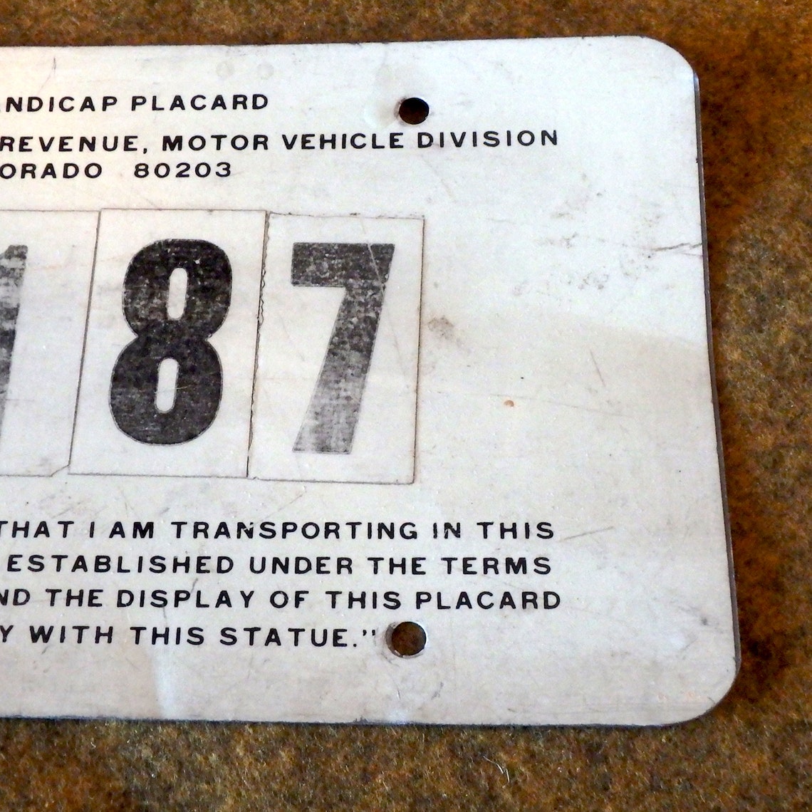 Metal Colorado Handicap Placard Number 187 License Plate | Etsy