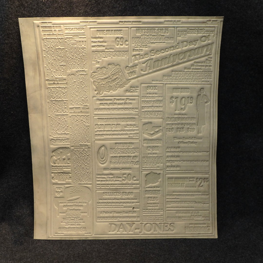 The Pueblo Chieftain 1931 Newspaper Flong Features Large Advertisements ...