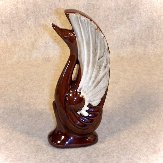 Vtg Redware Pottery Swan Drip Glaze MCM Art Deco Bird Figurine Art ...
