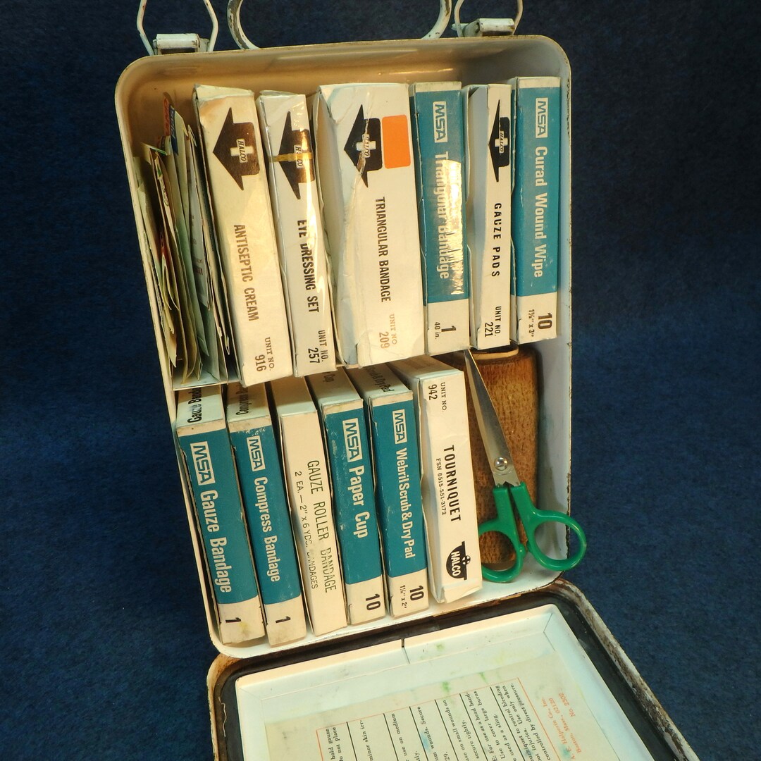 Vintage First Aid Kit - Metal Box With Rubber Gasket - Old Contents - Etsy