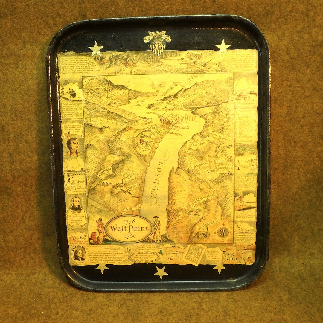 A Black Serving Tray With a Historical Detailed Map of West Point A ...