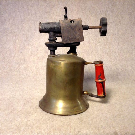 Beautiful Old Brass Blow Torch Brass and Red Wood Handle | Etsy