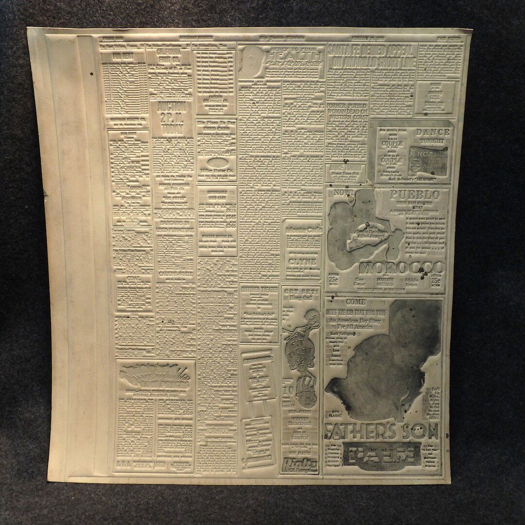 Historic Newspaper Flong of the Pueblo Chieftain 1931 Movie ...
