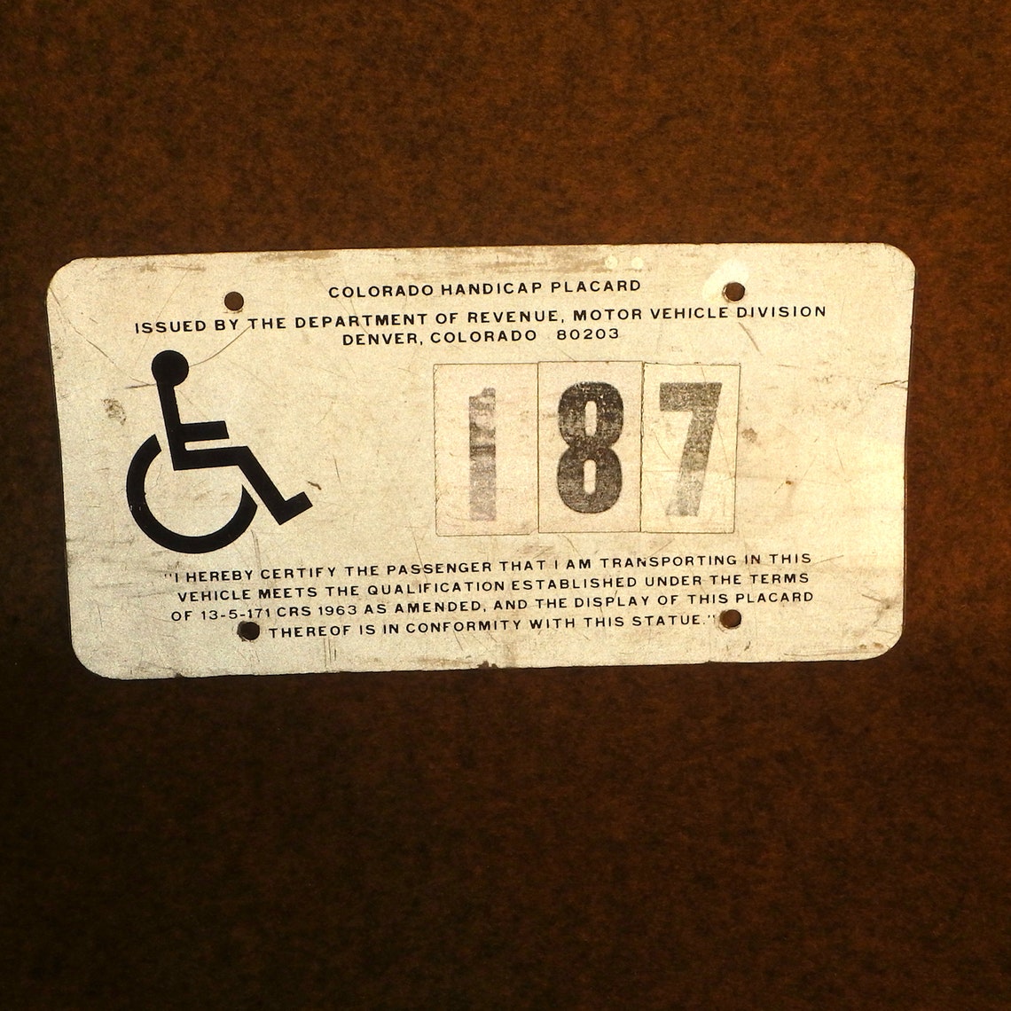 Metal Colorado Handicap Placard Number 187 License Plate | Etsy