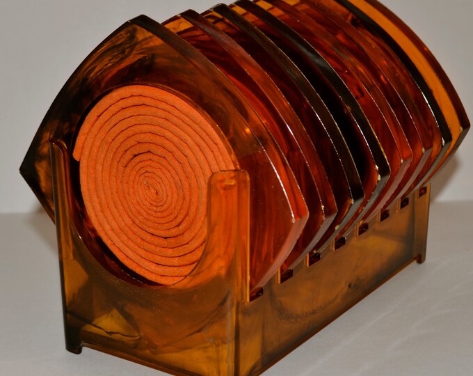 Mid-century Bakelite Coaster Set With Holder - Etsy