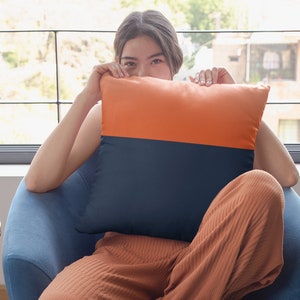 Navy Orange Pillow Cover, Orange Throw Pillow, Orange and Blue Pillow ...