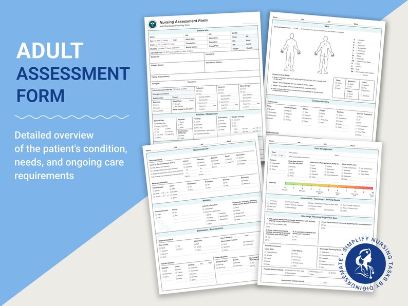 Nursing Assessment Form Bundle: Adult, Pediatric + Discharge (PDF) - Etsy