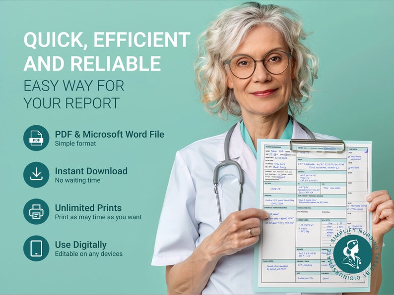 General ICU Nurse Report Sheet ER Nursing Brain Sheet With Hourly ...