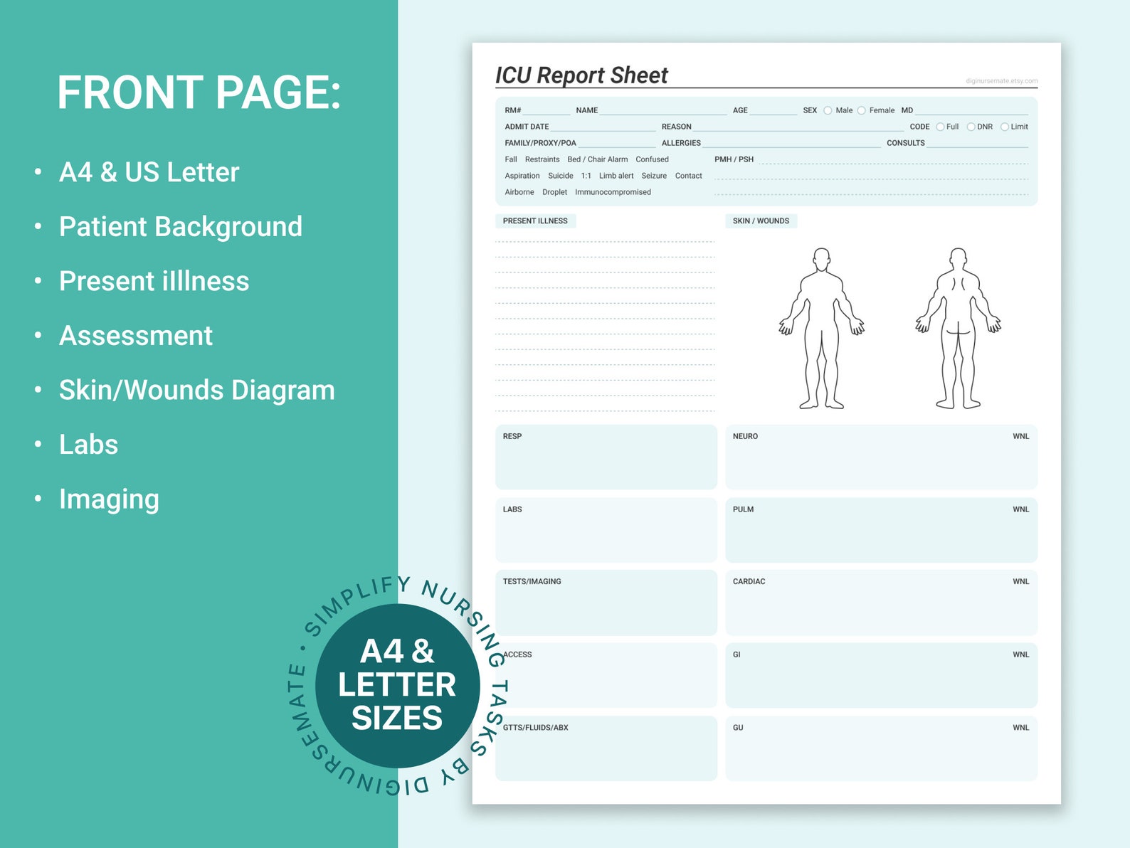 ICU Nurse Report Sheet Simple Nursing Brain Sheet Template ER Report ...
