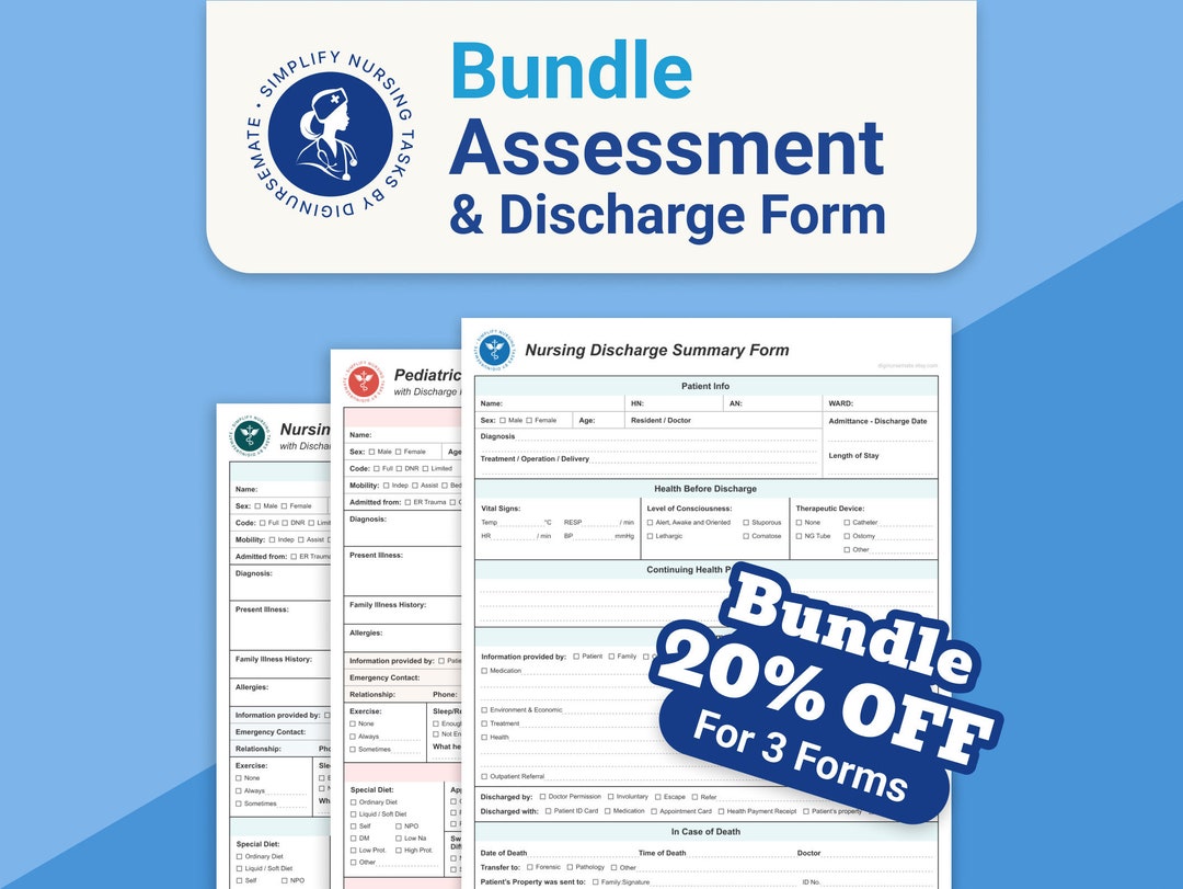 Nursing Assessment Form Bundle: Adult, Pediatric + Discharge (PDF) - Etsy