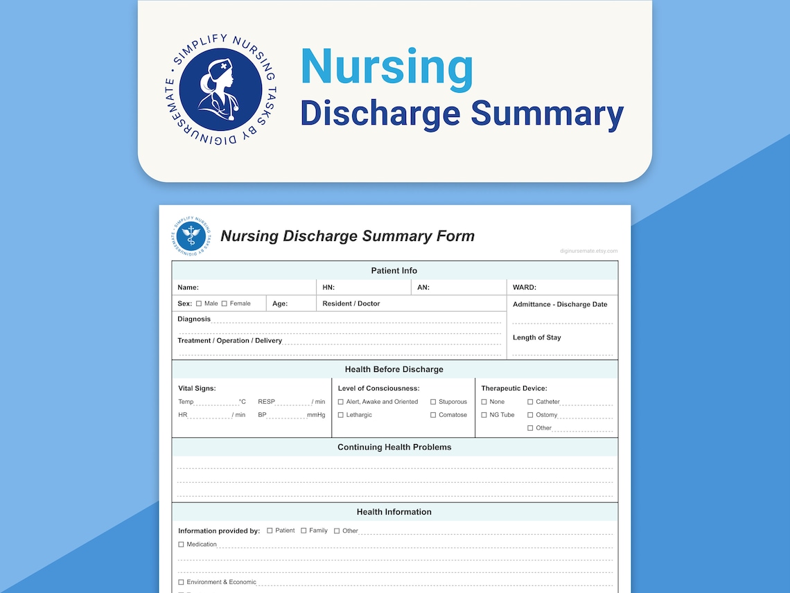 Nursing Discharge Summary Form: Patient Discharge Template (PDF & DOCX ...