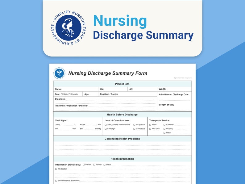 Nursing Discharge Summary Form: Patient Discharge Template (PDF & DOCX ...