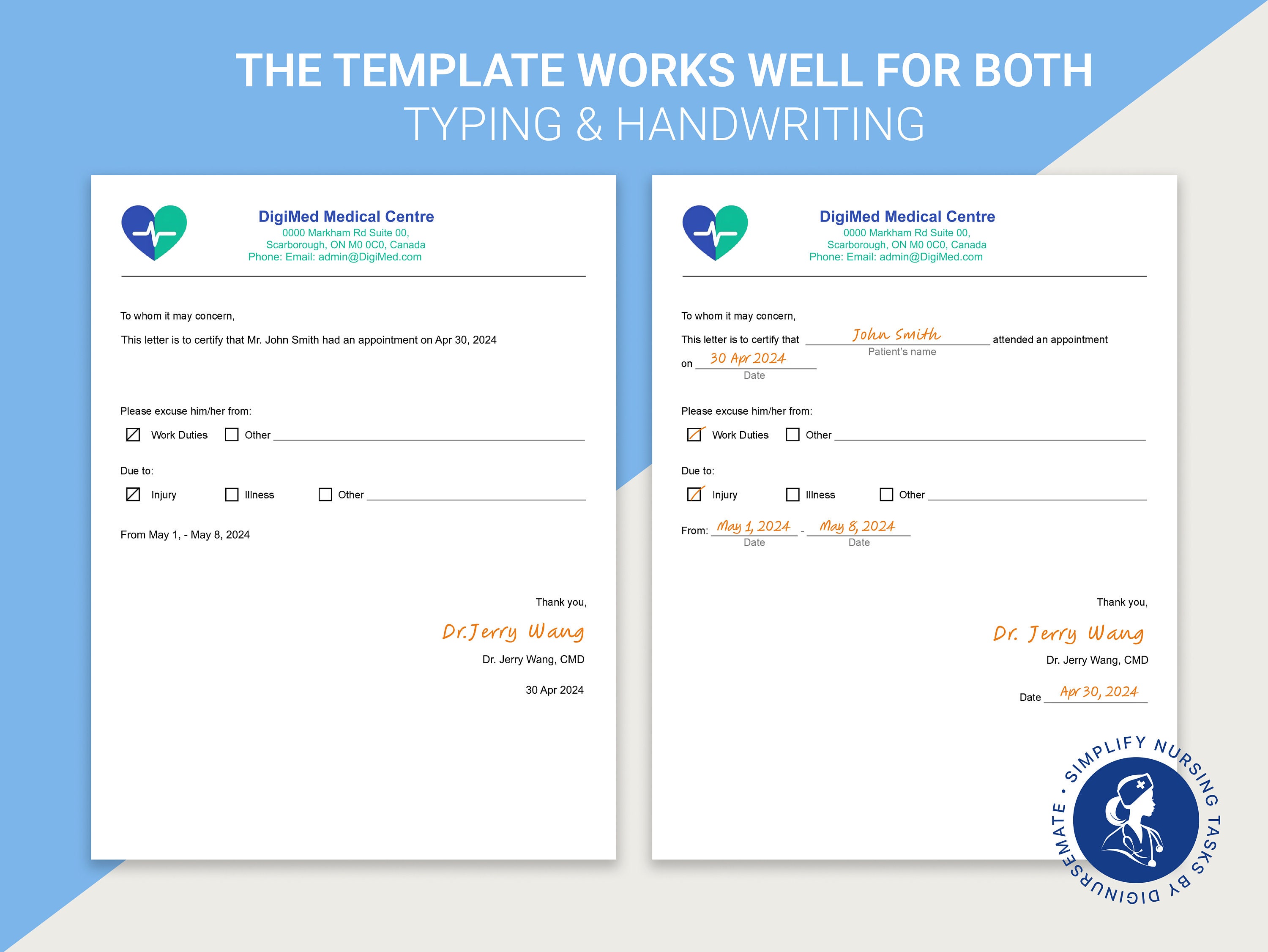 Doctor's Excuse Sick Leave Letter Template for Work Medical Leave of ...