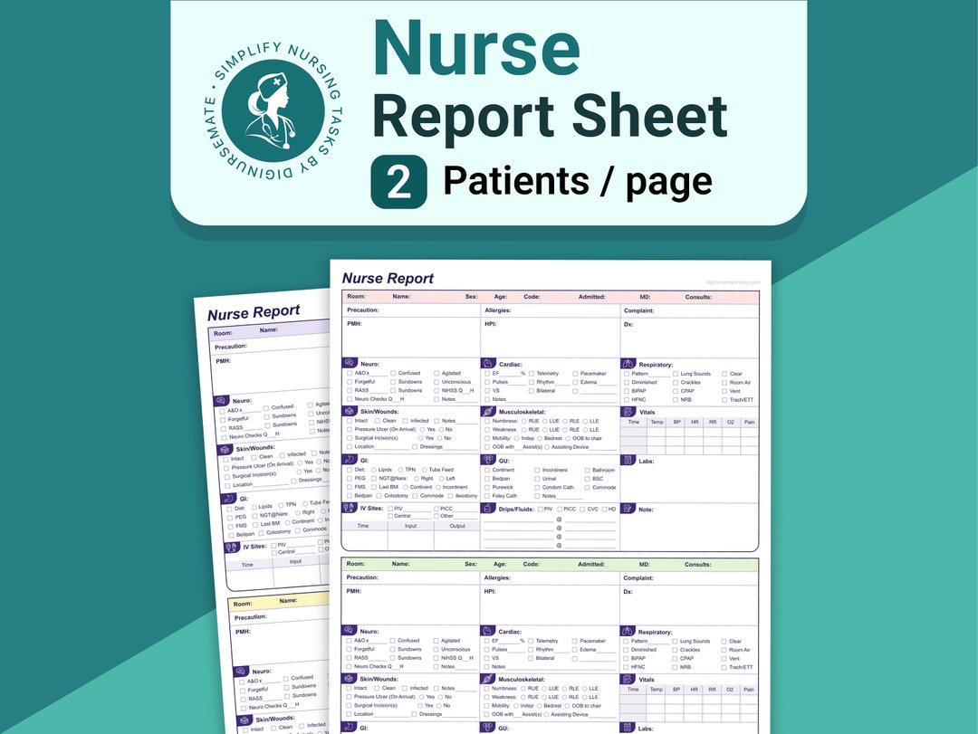 Nurse Report Sheet 2 Patient Telemetry Report Sheet Nursing Medical ...