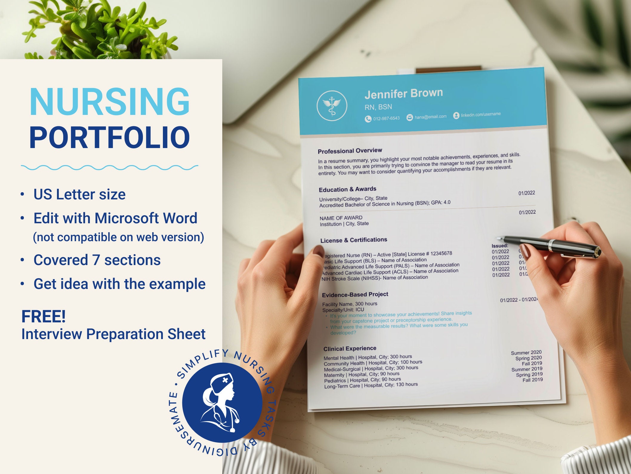 New Graduate Nurse Portfolio Template: Editable RN Resume (digital ...