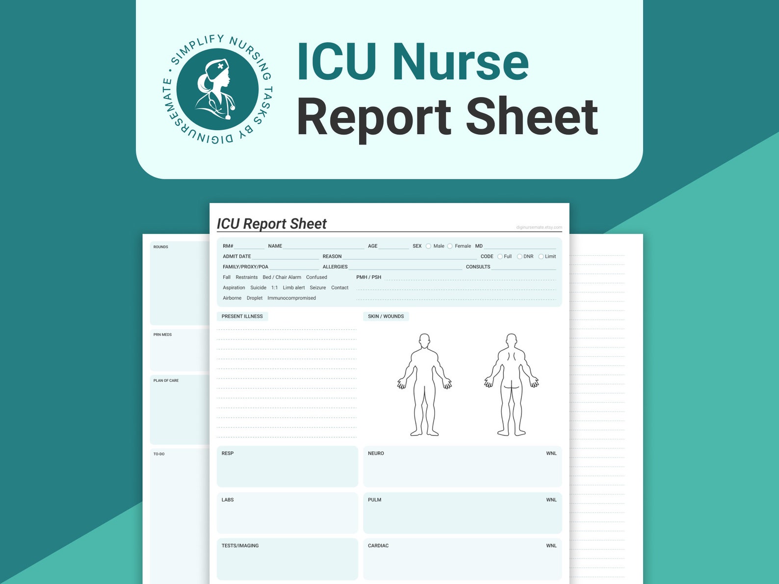 ICU Nurse Report Sheet Simple Nursing Brain Sheet Template ER Report ...