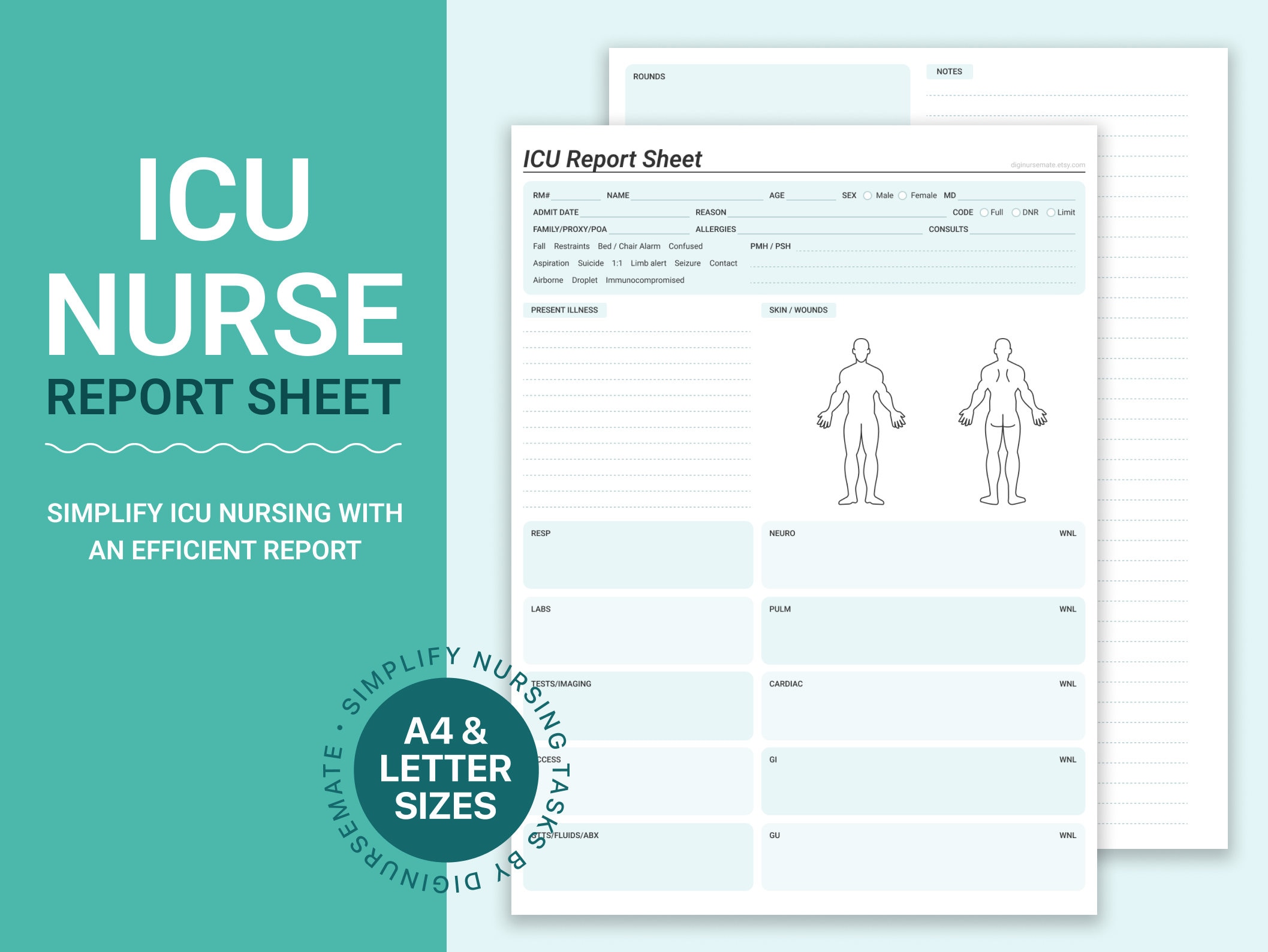 ICU Nurse Report Sheet: Efficient Nursing Brain Template (PDF & .docx ...