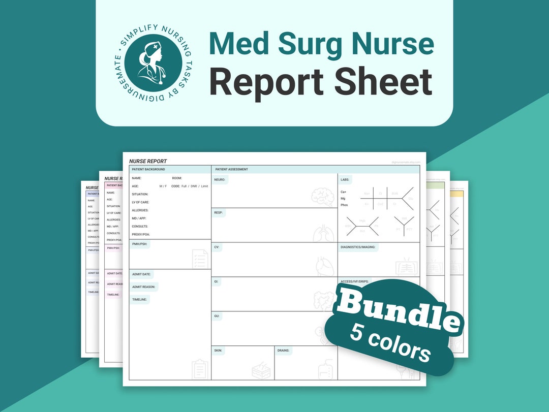 Med Surg ICU Nurse Report Sheet: 5-color Printable (PDF) - Etsy