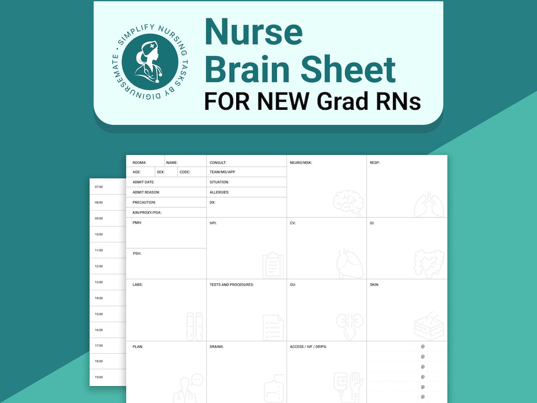 Nurse Brain Sheet Printable New Grad RN Nursing Brain Sheet Report ...