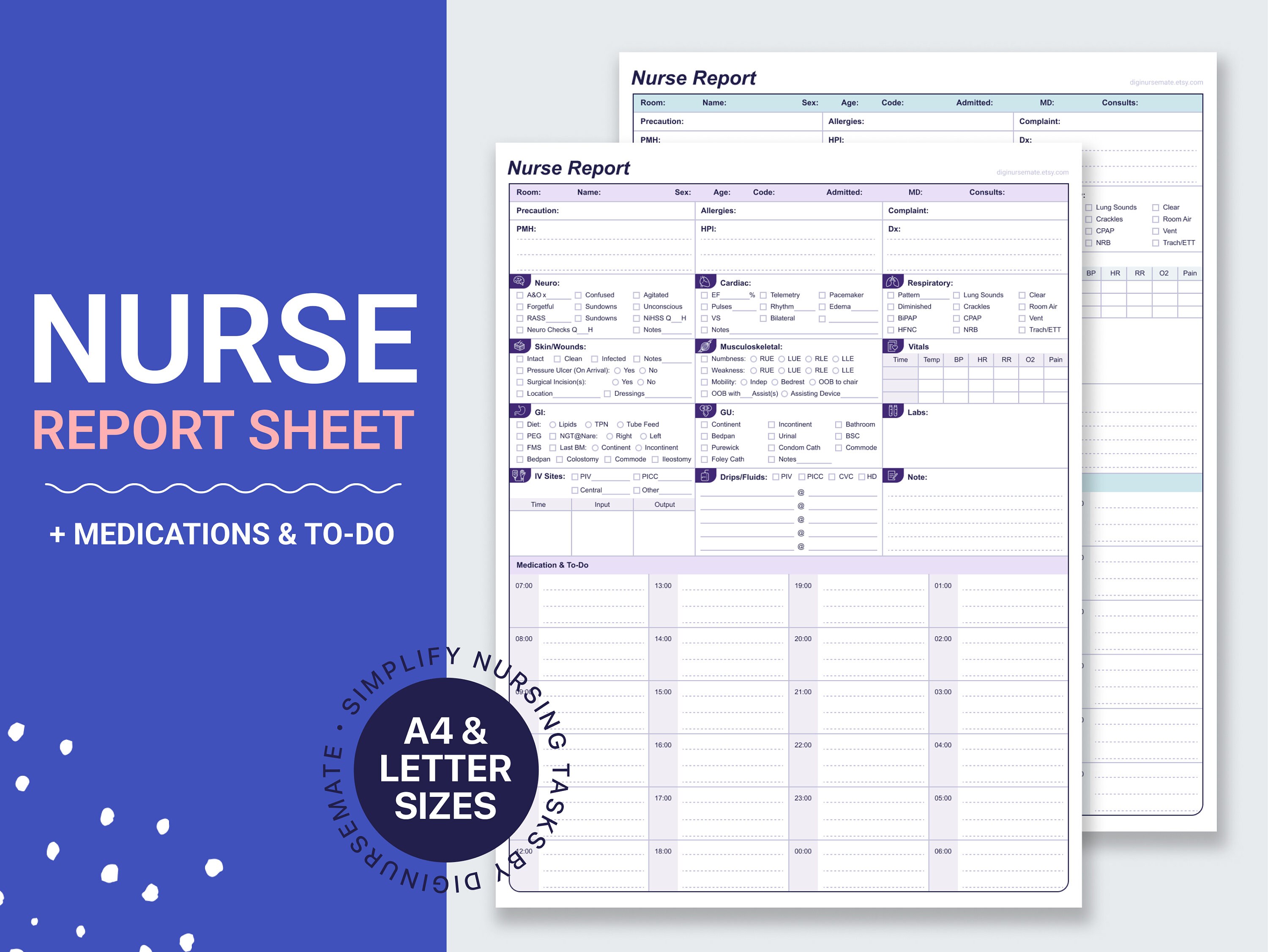 Nurse Report Sheet With Medication and to Do Telemetry Report Nursing ...