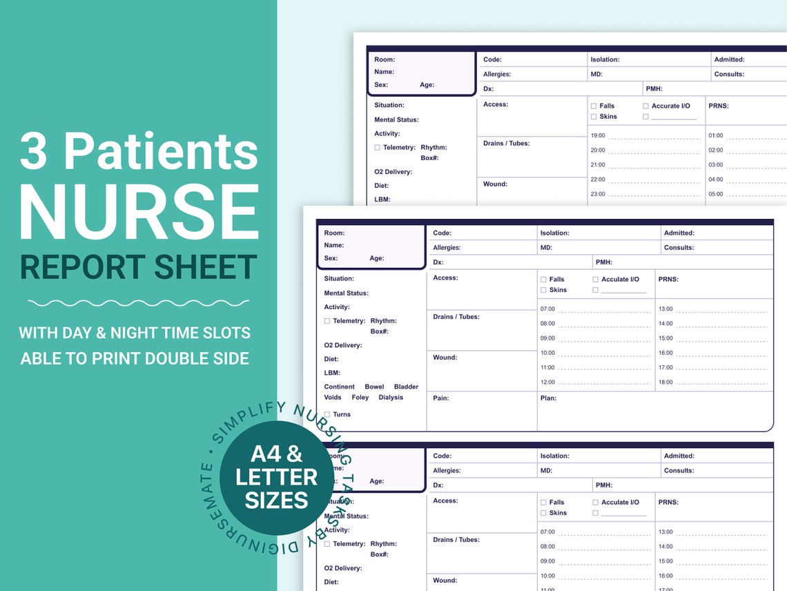 Nurse Report Sheet 3 Patient Telemetry Report Sheet Nursing Medical ...