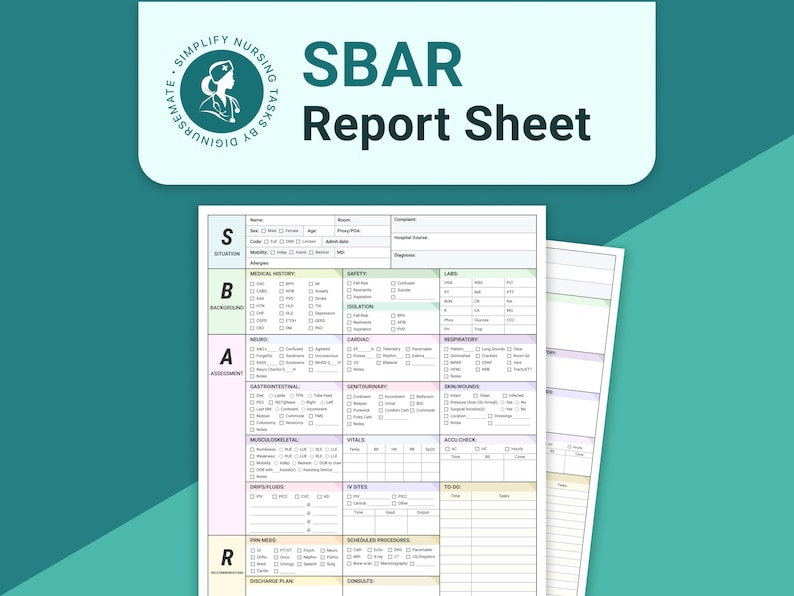 SBAR Nurse Report Sheet ICU Report Sheet for Nurse RN Handoff Report ...