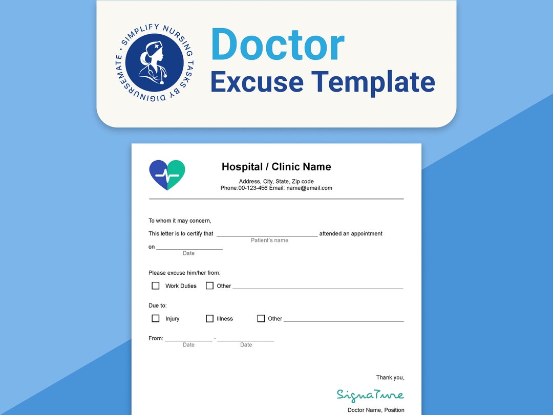 Doctor's Excuse Sick Leave Letter Template for Work Medical Leave of ...