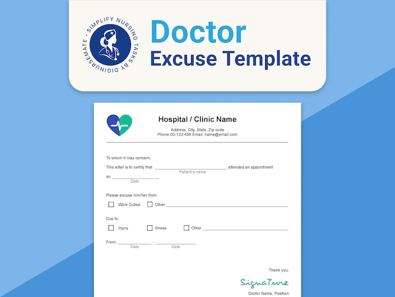 Doctor's Excuse Sick Leave Letter Template for Work Medical Leave of ...