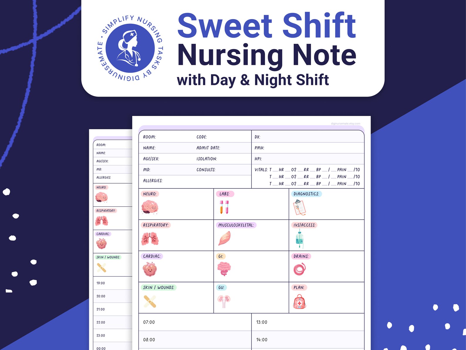 Cute Student Nursing Report Sheet Med Surg Nurse Brain Sheet Tele Nurse ...