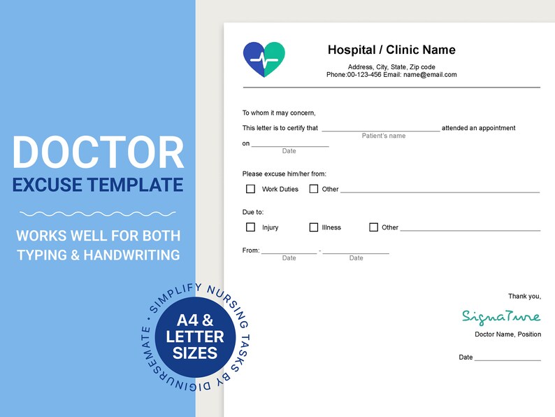 Doctor's Excuse Sick Leave Letter Template for Work Medical Leave of ...