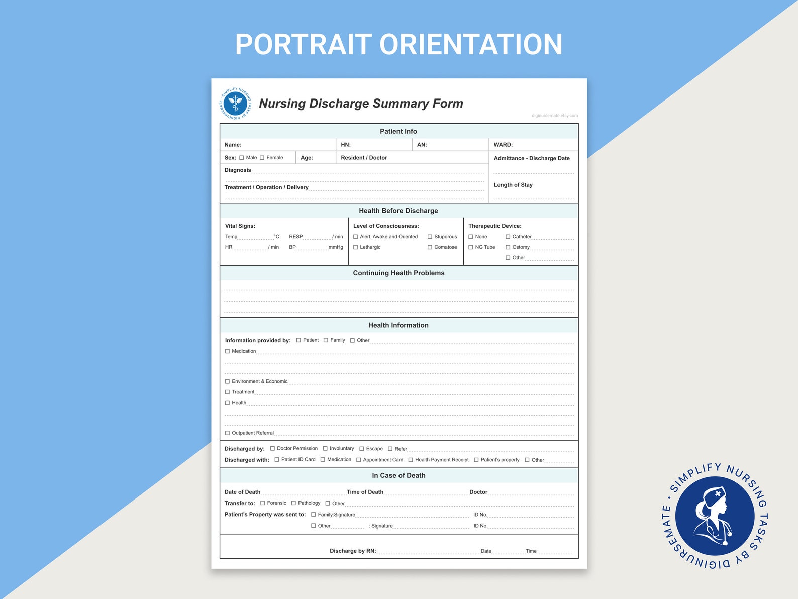 Nursing Discharge Summary Form: Patient Discharge Template (PDF & DOCX ...