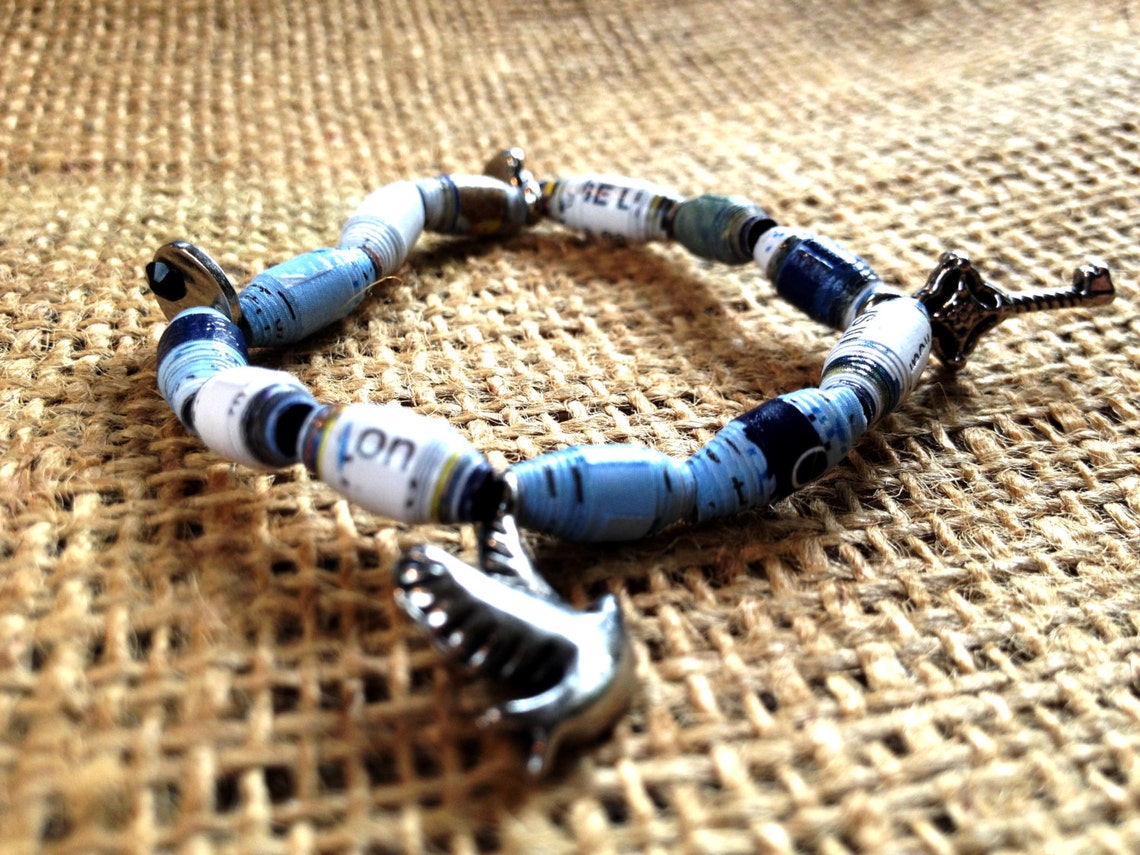Magazine Bead Bracelet - Charm Bracelet - Recycled - Upcycled - Eco ...