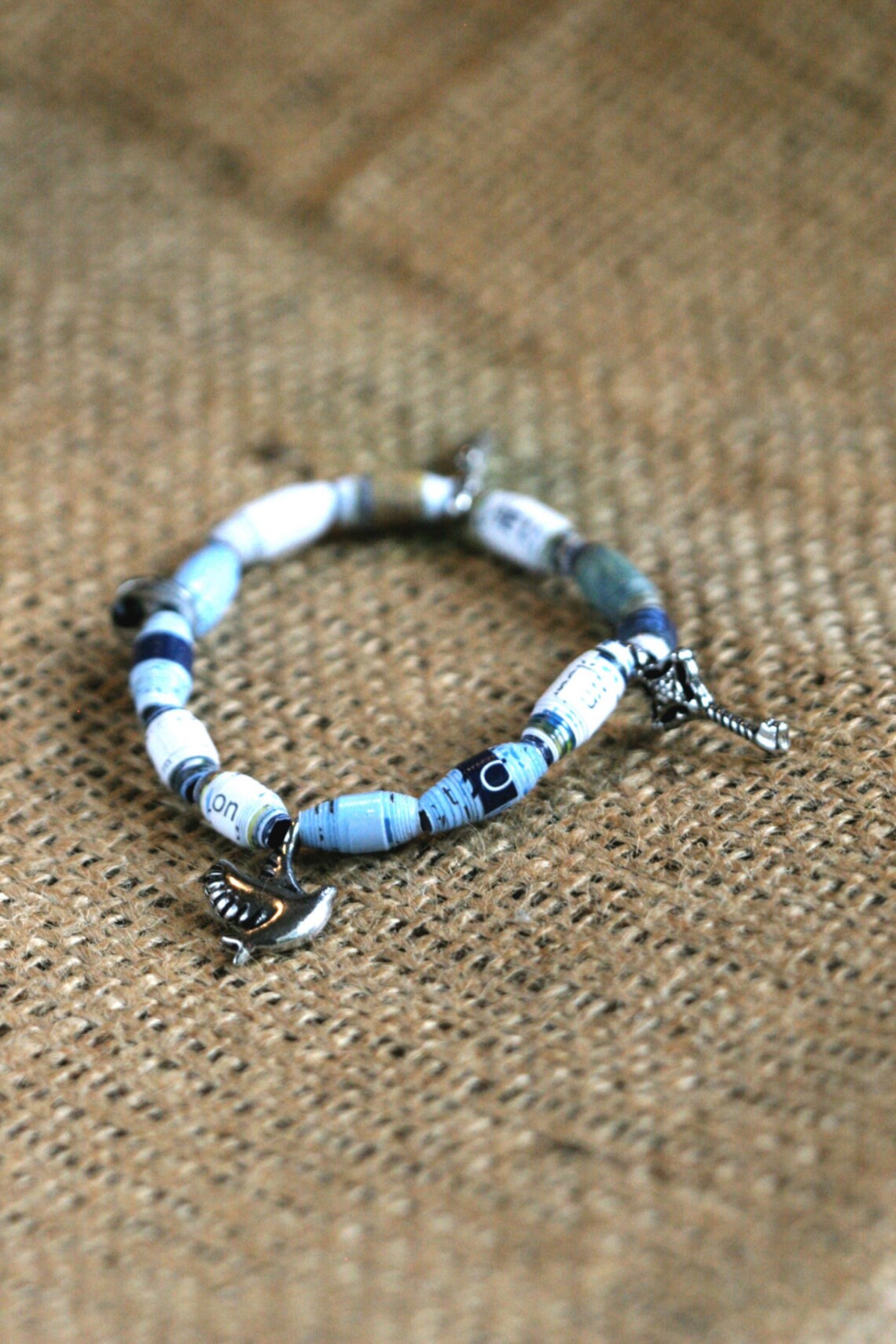 Magazine Bead Bracelet - Charm Bracelet - Recycled - Upcycled - Eco ...