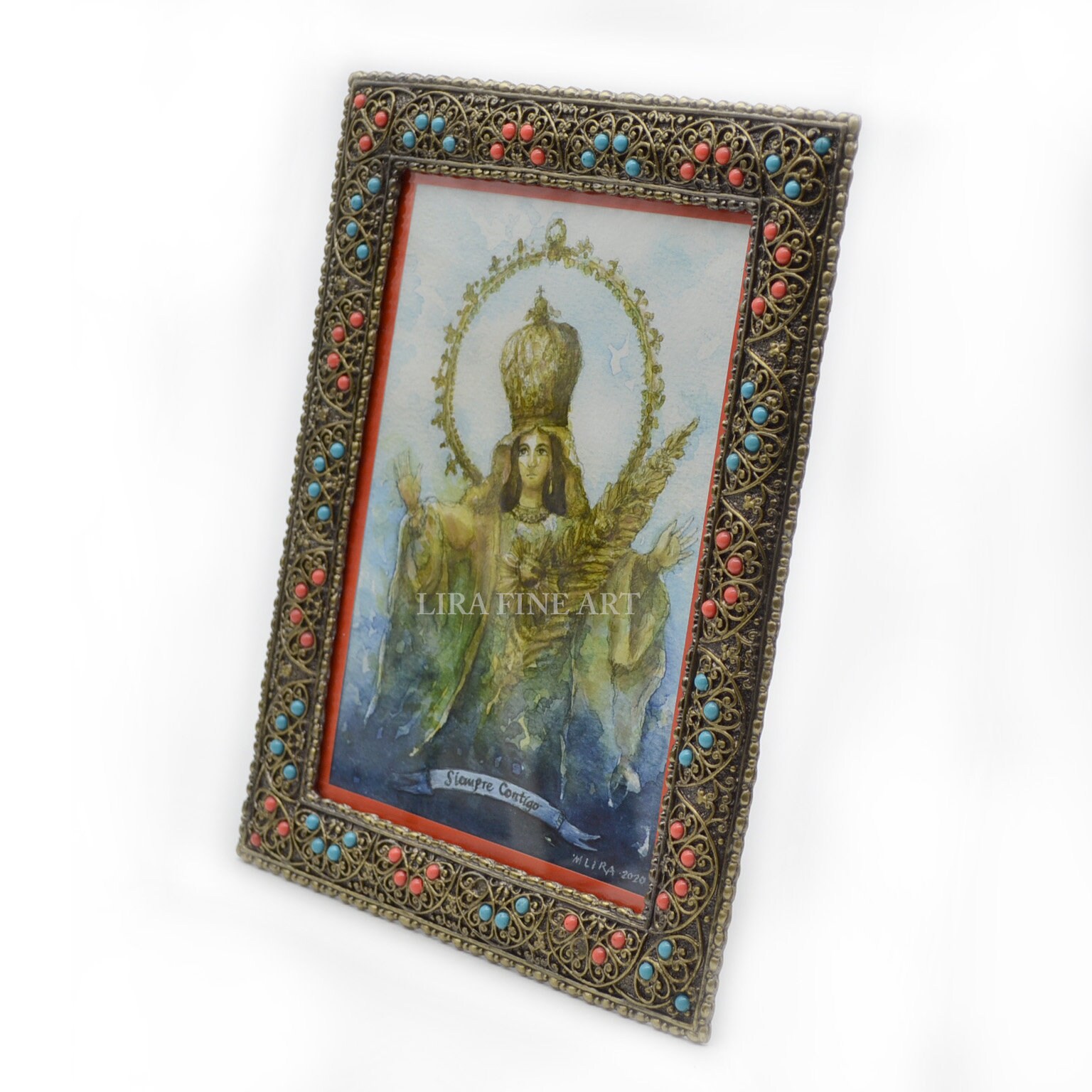 Virgen De La Caridad Mexico Puebla Tlaxcala Giclee Blue Gold Metallic ...