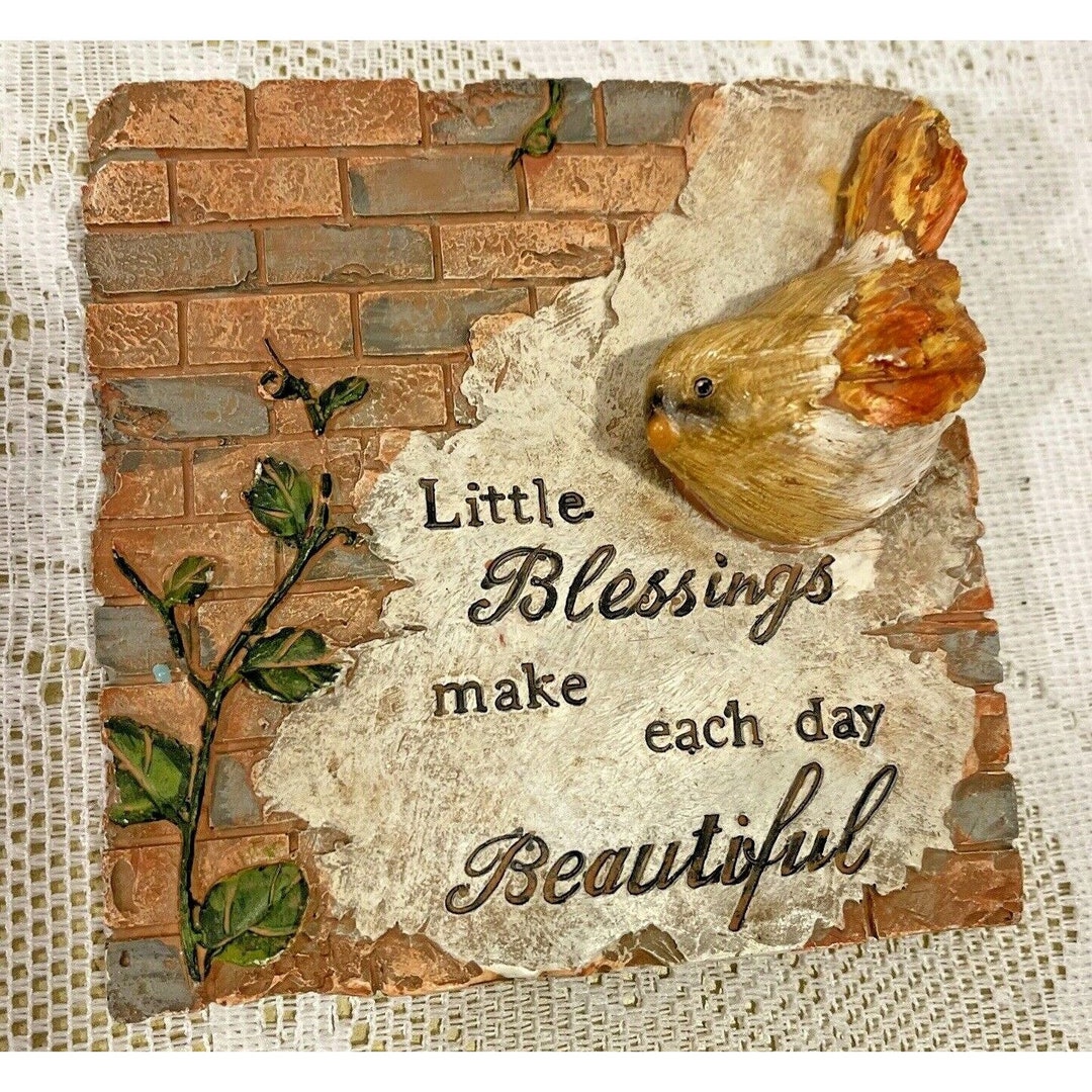 Bird Plaque Wall Plaques Little Blessings Stone Bricks 4 3/8" X 4 1/2 ...