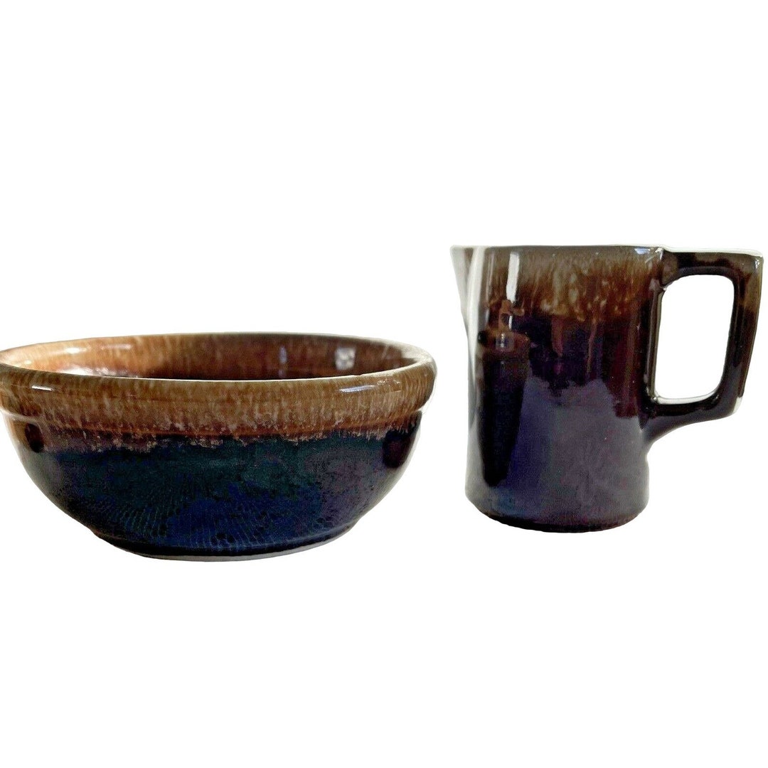 Brown Drip Ware Soup Cereal Bowl Creamer Cream Pitcher Japan Macoy or ...