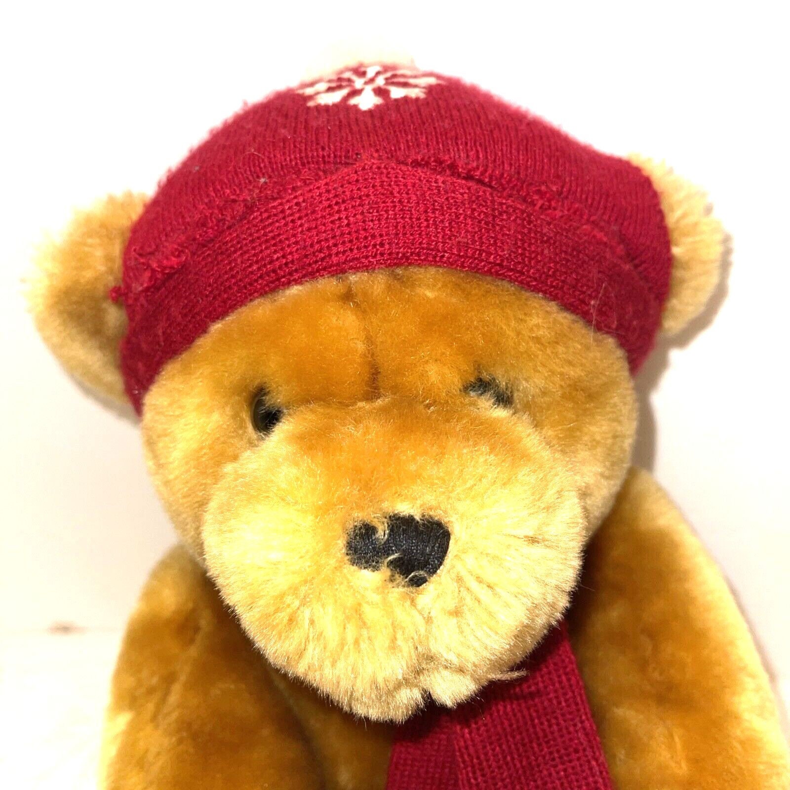 Stuffed Plush Animal Teddy Bear Tan /red Knitted Hat and Scarf Kids ...