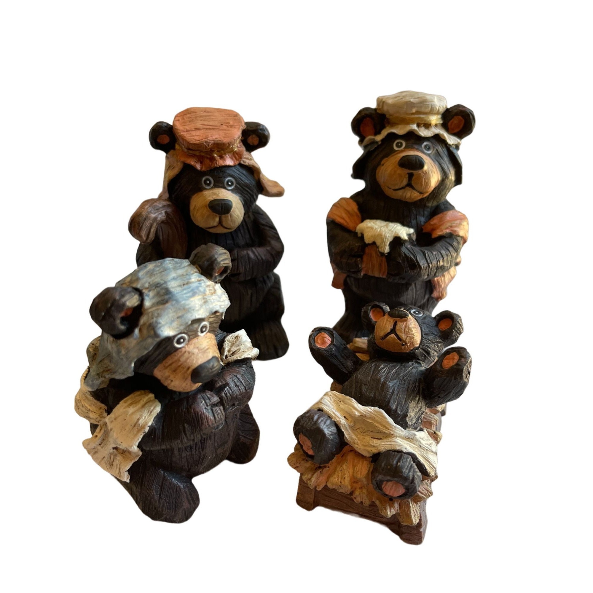 Black Bear Figurines Family of 4 Resin Carved Look Bears - Etsy