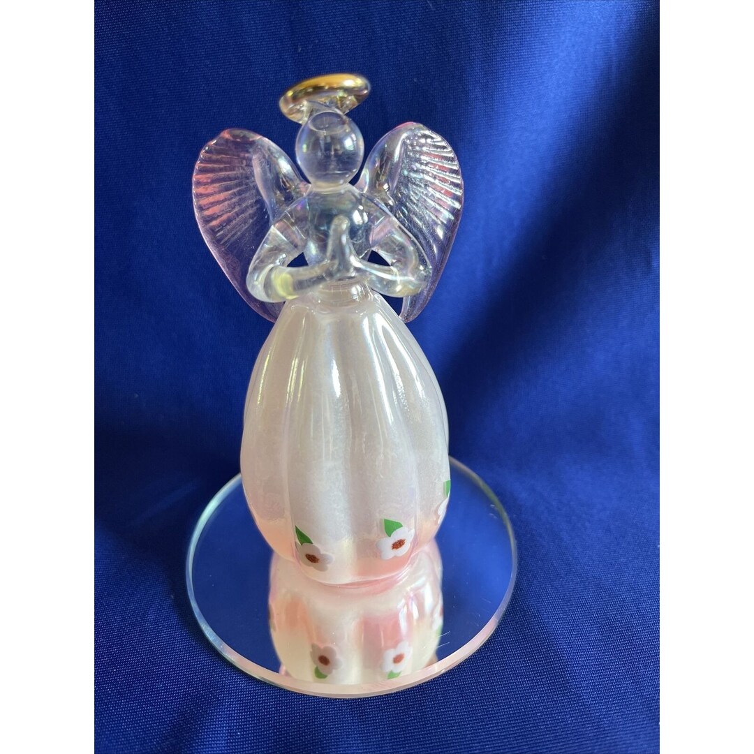 Angel Figurine Mirror Base Pink Dress Flowers Glass Giftware Gifts 4 1/ ...