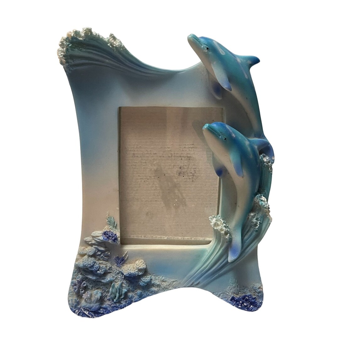Picture Frame Dolphin Blue Ceramic 7 X 5 Pic. 3 1/2 X 2 1/2 Tabletop ...