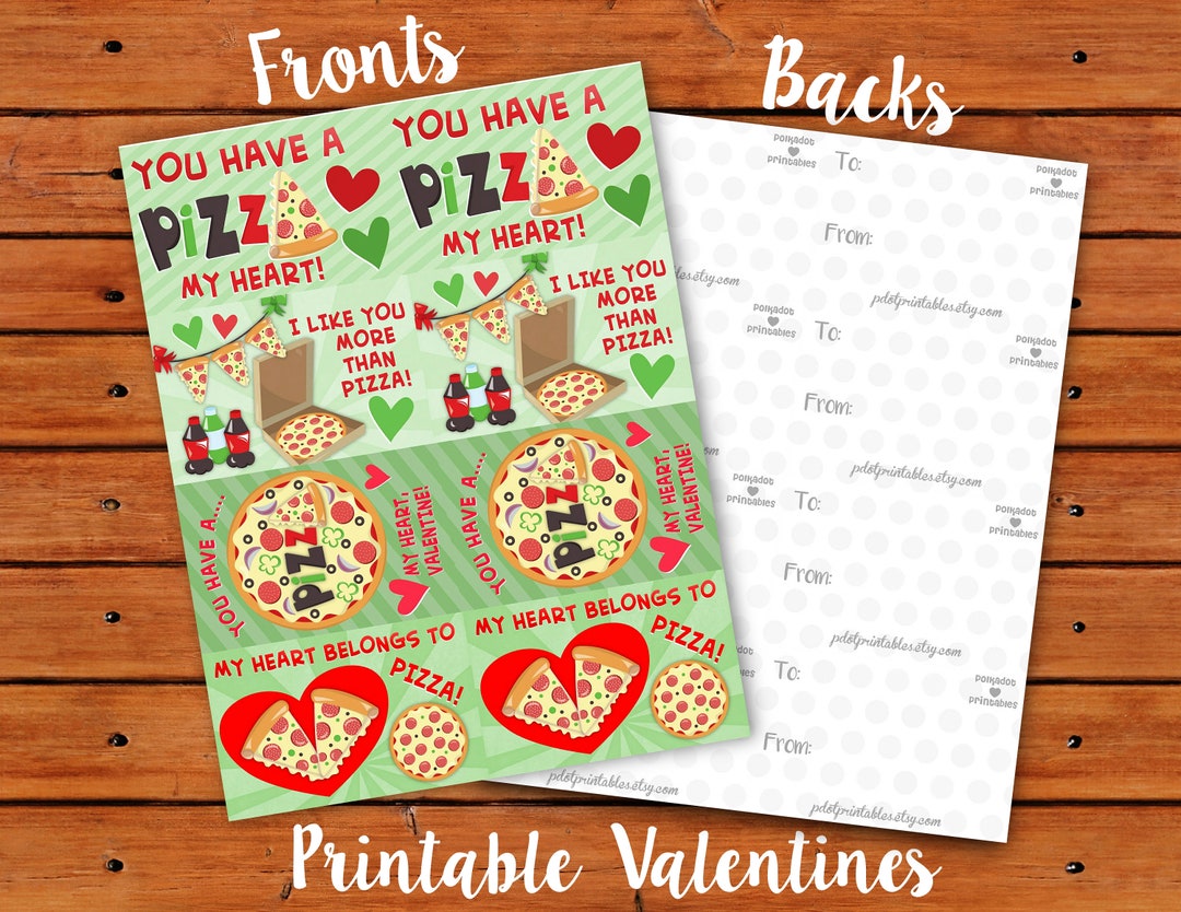 Pizza Lover Valentine Set - Prints 8 per Page - Printable Classroom ...