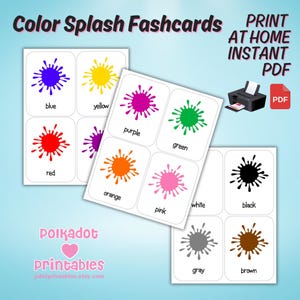 Basic Color Flashcards Printable - Set of 12 Paint Splash Designs ...