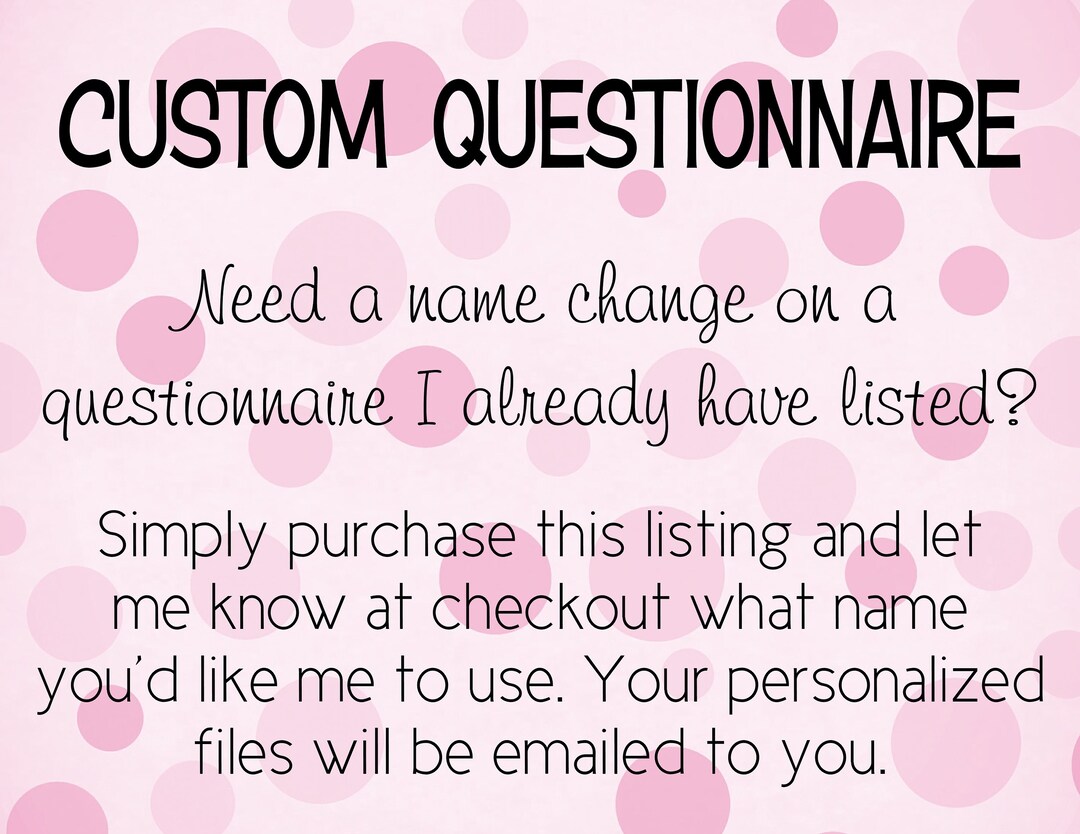 Custom Personalized Questionnaire - Fill in the Blank Printable for ...
