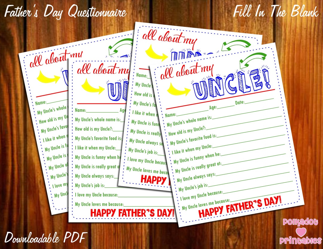 All About My Uncle Father's Day Questionnaire - Instant Downloadable ...