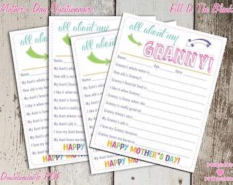 All About Granny Mother's Day Printable Gift Questionnaire Fill in the ...