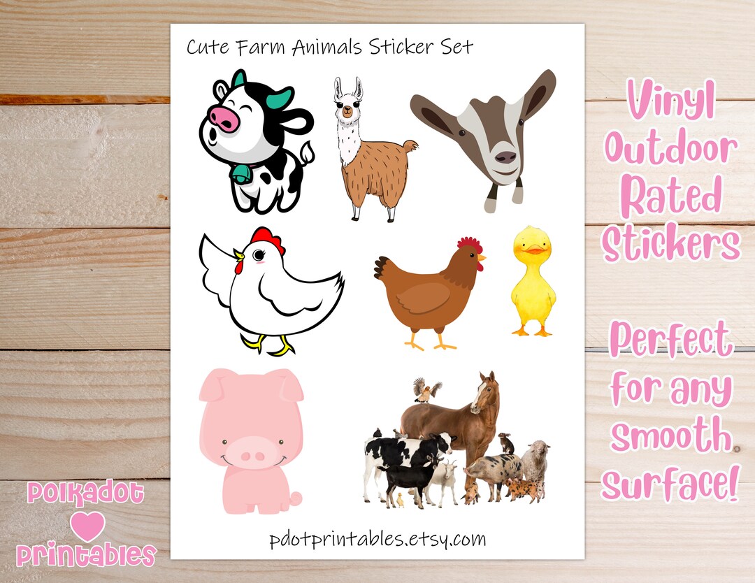 Cute Farm Animals Sticker Set - Vinyl Waterproof UV Resistant Stickers ...