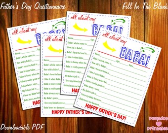 All About My Dad Father's Day Questionnaire Instant | Etsy
